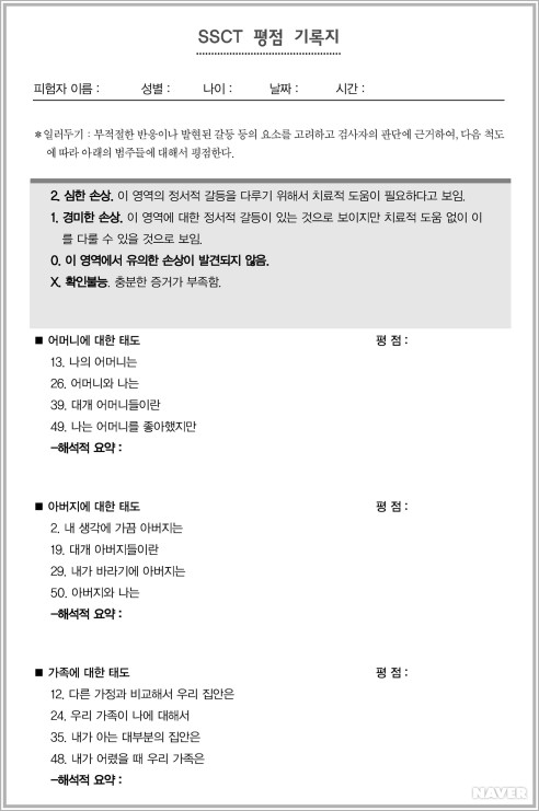 심리검사 이해 : 제8장 SCT(문장완성 검사) ⇒ SSCT (SSCT 평점 기록지) : 네이버 블로그